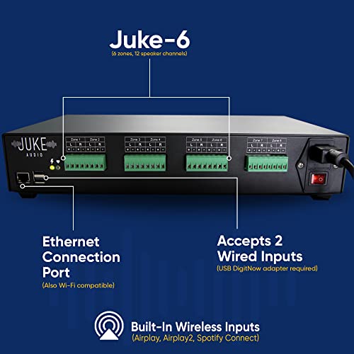 Juke-6 | 6 Zone, 12 Channel, Audio Amplifier with Wirless Streaming | | Compatible with Apple & Android | Whole Home Audio System