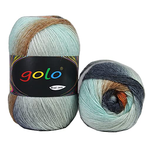 golo Wool Yarn for Knitting 550yd 0.22Ib Cachemire Multicolor Rainbow Yarn (Orange-Black)