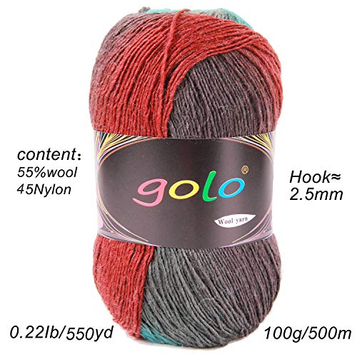 golo Wool Yarn for Knitting 550yd 0.22Ib Cachemire Multicolor Rainbow Yarn (Orange-Black)