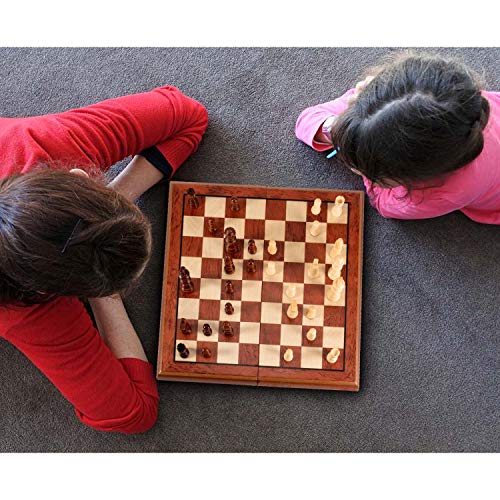 AMEROUS 15'' Magnetic Wooden Chess Set -Folding Board -2 Extra Queens -Chessmen Storage Slots -Gift Package, Travel Chess Board Game Sets for Kids and Adults