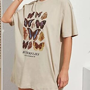 Meladyan Women’s Oversize Graphic Printed Loose Tee Short Sleeve Round Neck Loose Tshirt Tops Apricot