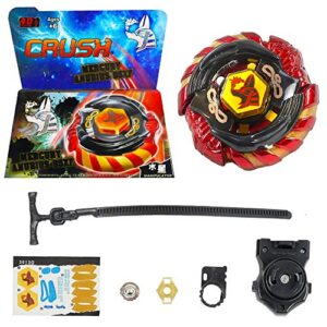 crush blades metal fusion starter set with 1 battle top mercury anubius 85xf, 1 launcher, metal wheel, track and base, duel spinning game for kids aged 8 and above