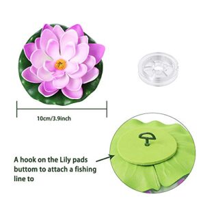 Auihiay 10 Pieces Realistic Lily Pads Artificial Water Floating Foam Lotus Flowers, Water Lily Pads Ornaments for Pond Pool Aquarium Water Decoration