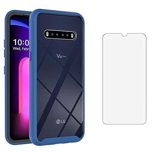 Phone Case for LG V60 ThinQ V60ThinQ 5G G9 Thin Q with Tempered Glass Screen Protector Clear Cover and Slim TPU Bumper Hybrid Hard Rugged Cell Accessories LGV60 V 60 60ThinQ 60V Cases Women Men Blue