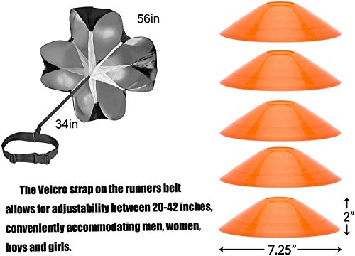 Speed Training Football Cones Workout Ladder Training Kit-12 Rung 20Ft Agility Ladder, 5 Round Training Cones,Resistance Parachute, 4 Steel Stakes, Parachute Speed Training For Faster Footwork