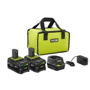 ryobi 18v one+ lithium+ 4.0 ah battery 2-pack starter kit with charger and bag, psk003