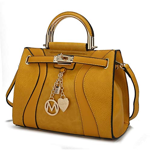 MKF Crossbody Satchel Bags for Women - PU Leather Pocketbook Handbag - Shoulder Strap, Lady Top Handles Purse Mustard