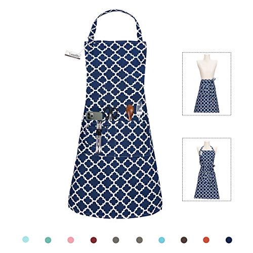 LessMo Kitchen Cooking Aprons with 3 Pockets for Men Women - Cotton Adjustable Professional Grade Chef Apron for Kitchen, BBQ & Grill (Blue)