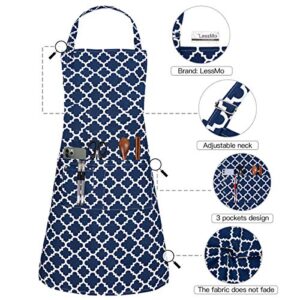 LessMo Kitchen Cooking Aprons with 3 Pockets for Men Women - Cotton Adjustable Professional Grade Chef Apron for Kitchen, BBQ & Grill (Blue)