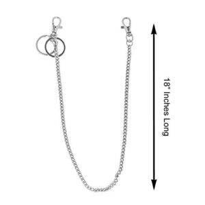 18" Silver Nickel Plated Pocket Keychain String with Both Ends Lobster Claw Clasp Trigger Snap Handle for Belt Loop, Purse Handbag Strap, Keys, Wallet, and Traveling