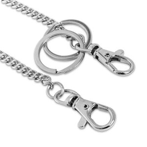 18" Silver Nickel Plated Pocket Keychain String with Both Ends Lobster Claw Clasp Trigger Snap Handle for Belt Loop, Purse Handbag Strap, Keys, Wallet, and Traveling