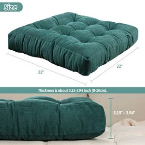 HIGOGOGO Floor Pillow, Square Meditation Pillow for Seating on Floor Solid Thick Tufted Seat Cushion Meditation Cushion for Yoga Living Room Sofa Balcony Outdoor, Dark Green, 22x22 Inch