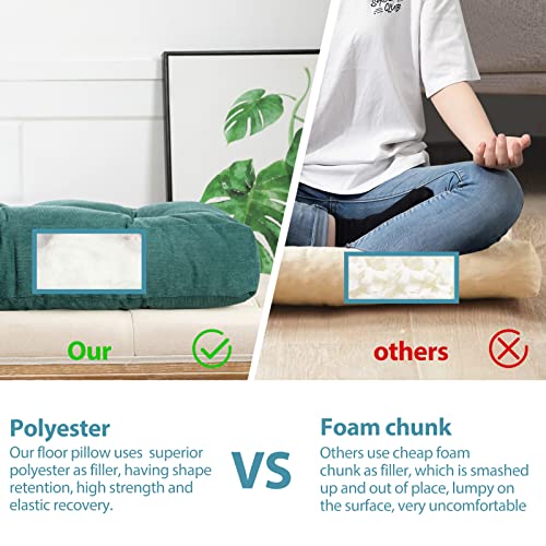 HIGOGOGO Floor Pillow, Square Meditation Pillow for Seating on Floor Solid Thick Tufted Seat Cushion Meditation Cushion for Yoga Living Room Sofa Balcony Outdoor, Dark Green, 22x22 Inch