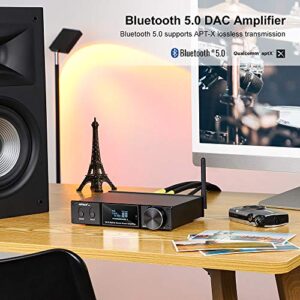 AIYIMA D05 Bluetooth 5.0 Power Amplifier 120Wx2 Stereo HiFi 2.1 CH Digital Sound Amplificador 24Bit/192kHz Class D Amp USB DAC Coaxial Optical OLED AptX, Support Subwoofer & with Remote (D05)