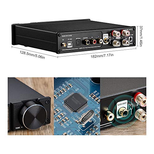 AIYIMA D05 Bluetooth 5.0 Power Amplifier 120Wx2 Stereo HiFi 2.1 CH Digital Sound Amplificador 24Bit/192kHz Class D Amp USB DAC Coaxial Optical OLED AptX, Support Subwoofer & with Remote (D05)