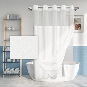 no hook slub textured shower curtain with snap-in peva liner set - 71" x 74"(72"), hotel style with see through top window, fabric outer curtain & waterproof inner liner, white, 71x74