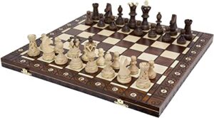 handmade european wooden chess set with 21 inch board and hand carved chess pieces