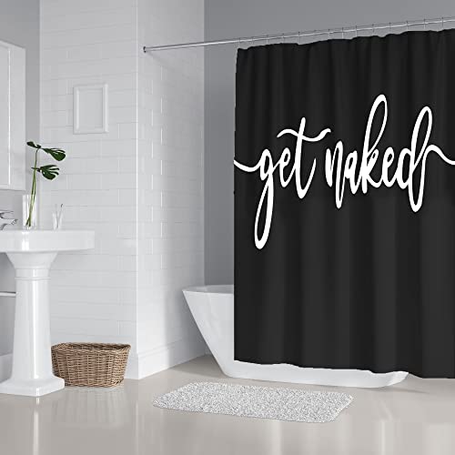 Zengmei 70x70 inches Shower Curtain Set Funny Quote Durable Waterproof Polyester Shower Curtain Bathroom Bath Decor Cloth Fabric + 12 Hooks(Black)