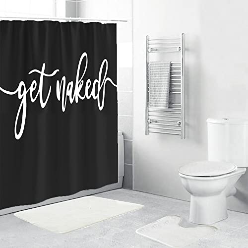 Zengmei 70x70 inches Shower Curtain Set Funny Quote Durable Waterproof Polyester Shower Curtain Bathroom Bath Decor Cloth Fabric + 12 Hooks(Black)