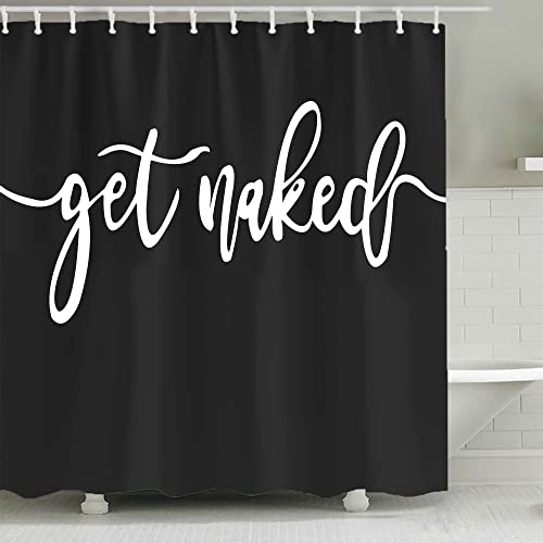 Zengmei 70x70 inches Shower Curtain Set Funny Quote Durable Waterproof Polyester Shower Curtain Bathroom Bath Decor Cloth Fabric + 12 Hooks(Black)