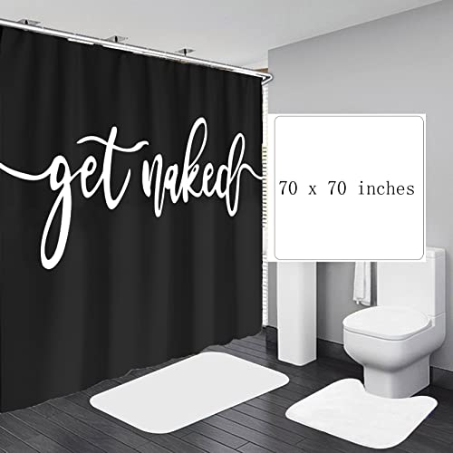 Zengmei 70x70 inches Shower Curtain Set Funny Quote Durable Waterproof Polyester Shower Curtain Bathroom Bath Decor Cloth Fabric + 12 Hooks(Black)