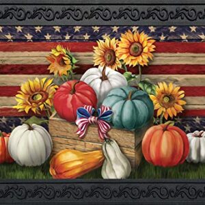 Briarwood Lane Patriotic Pumpkins Autumn Doormat Sunflowers Indoor/Outdoor 30" x 18"