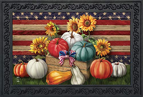 Briarwood Lane Patriotic Pumpkins Autumn Doormat Sunflowers Indoor/Outdoor 30" x 18"