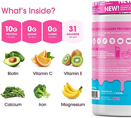 Obvi Collagen Peptides, Protein Powder, Keto, Gluten and Dairy Free, Hydrolyzed Grass-Fed Bovine Collagen Peptides, Supports Gut Health, Healthy Hair, Skin, Nails (30 Servings) (Birthday Cupcakes)