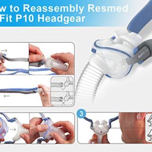 Replacement Headgear Compatible with ResMed Airfit P10 Nasal Pillow Mask Straps Included 3 Super Elastic Straps and 6 Adjustment Clips(3 Pack)