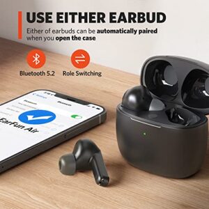 EarFun Air Wireless Earbuds, [Upgraded Version] [What Hi-Fi Awards] Bluetooth Earbuds with 4 Mics, Sweatshield IPX7 Waterproof, Game Mode, Wireless Charging, Deep Bass, USB-C Fast Charge, 35Hrs, Black