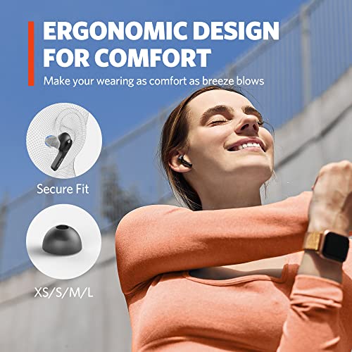 EarFun Air Wireless Earbuds, [Upgraded Version] [What Hi-Fi Awards] Bluetooth Earbuds with 4 Mics, Sweatshield IPX7 Waterproof, Game Mode, Wireless Charging, Deep Bass, USB-C Fast Charge, 35Hrs, Black