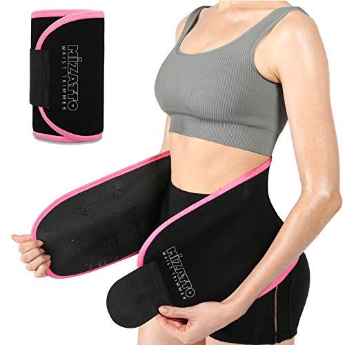 MIZATTO Sweat Waist Trainer for Women, Adjustable Waist trimmer, Slimming Waist Stomach Wrap for Gym Fitness Workout to Lose Belly Fat Pink L