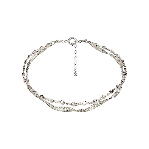 Annika Bella Double Layered Sterling Silver Bracelet, Length 6.5-7.5 Inches, Stranded Satellite Chain Bracelets for Women, Waterproof, Minimalist 925 Women's Bracelet (Twirl and Satellite Chains)