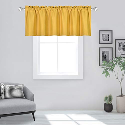 DECOVSUN Gold Yellow Valance for Windows 60x18 Inch Solid Thermal Insulated Blackout Rod Pocket Kitchen Short Curtain Toppers Valance for Bathroom Living Room 1 Panel