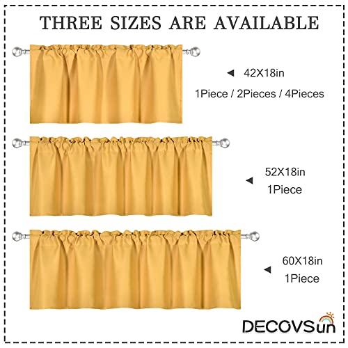 DECOVSUN Gold Yellow Valance for Windows 60x18 Inch Solid Thermal Insulated Blackout Rod Pocket Kitchen Short Curtain Toppers Valance for Bathroom Living Room 1 Panel