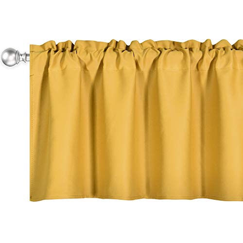 DECOVSUN Gold Yellow Valance for Windows 60x18 Inch Solid Thermal Insulated Blackout Rod Pocket Kitchen Short Curtain Toppers Valance for Bathroom Living Room 1 Panel