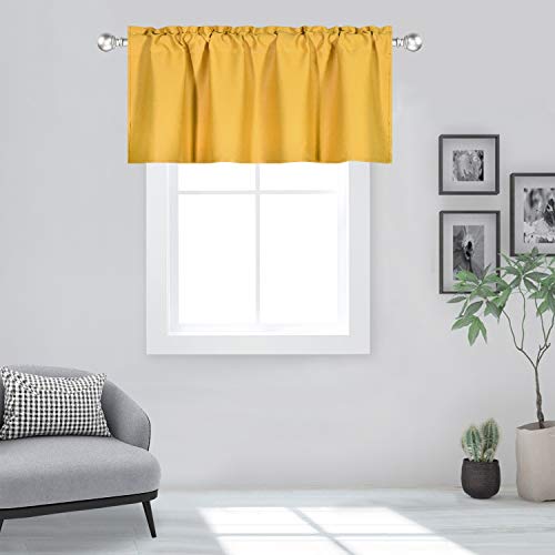 DECOVSUN Gold Yellow Valance for Windows Solid Thermal Insulated Blackout Rod Pocket Curtain Toppers Valance for Bathroom Living Room 42x18 Inch 1 Panel