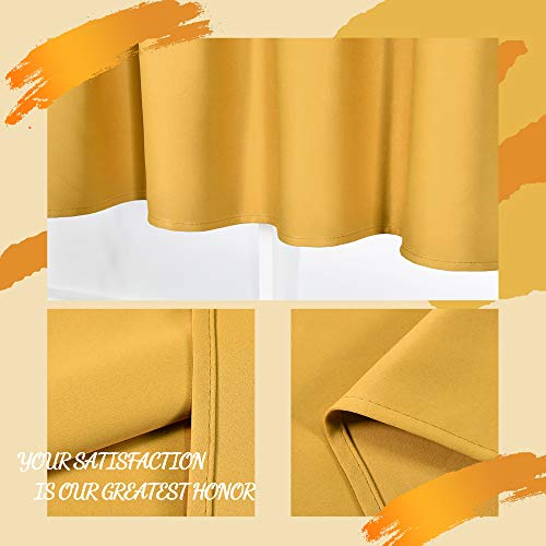 DECOVSUN Gold Yellow Valance for Windows Solid Thermal Insulated Blackout Rod Pocket Curtain Toppers Valance for Bathroom Living Room 42x18 Inch 1 Panel