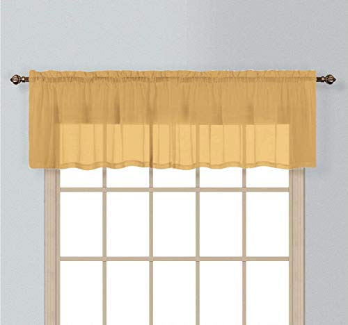 California Drapes 1PC Sheer Voile Window Treatment Valance for Kitchens, Bathrooms, Basements & More (Gold, 55" X 14")