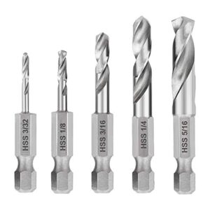 comoware stubby drill bit set for metal, 5pcs hss m2 short length drill bit with 1/4-inch quick change hex shank