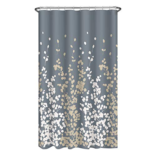 MAYTEX, Ivory and Tan Sylvia Faux Silk Fabric Shower Curtain, 70" x 72"