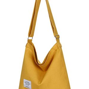 Covelin Women's Retro Large Size Canvas Shoulder Bag Hobo Crossbody Handbag Casual Tote Gold