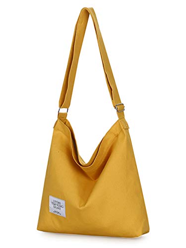 Covelin Women's Retro Large Size Canvas Shoulder Bag Hobo Crossbody Handbag Casual Tote Gold