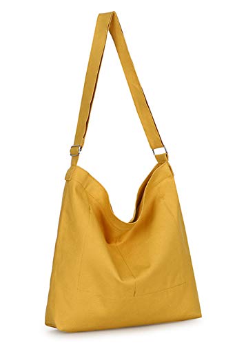 Covelin Women's Retro Large Size Canvas Shoulder Bag Hobo Crossbody Handbag Casual Tote Gold