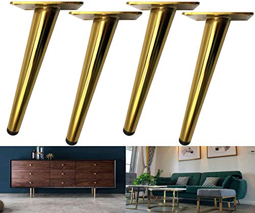 Bikani Golden Sofa Legs Round Solid Metal Furniture Legs Sofa Replacement Legs Perfect for Mid-Century Modern/Great IKEA hack for Sofa, Couch, Bed, Coffee Table (Golden Color, 5 Inches,Set of 4)