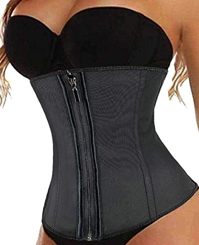 ALINBAIST Waist Trainer Cincher Trimmer Slimming Belt Latex Corset Zipper Body Shaper for Women (XX-Small) Black