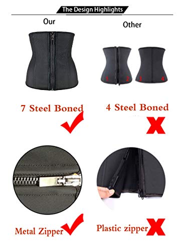 ALINBAIST Waist Trainer Cincher Trimmer Slimming Belt Latex Corset Zipper Body Shaper for Women (XX-Small) Black