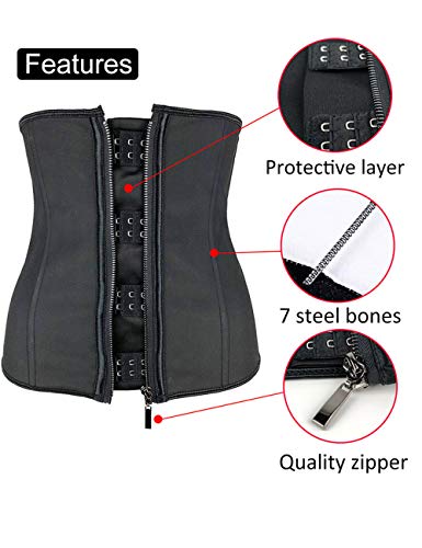 ALINBAIST Waist Trainer Cincher Trimmer Slimming Belt Latex Corset Zipper Body Shaper for Women (XX-Small) Black