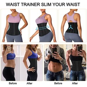 LANCS Women Waist Trainer Corset Trimmer Belt Weight Loss Neoprene Sauna Sweat Workout Girdle Slim Belly Band Black