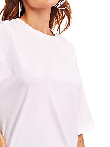 Verdusa Women's Casual Basic Round Neck Half Sleeve Oversized Tunic Tee Shirt White L